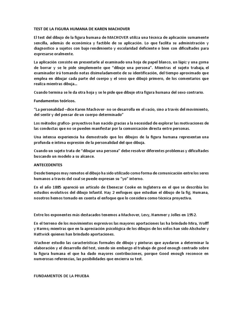 Test de la Figura Humana de Machover | PDF | Dibujo | Masculinidad
