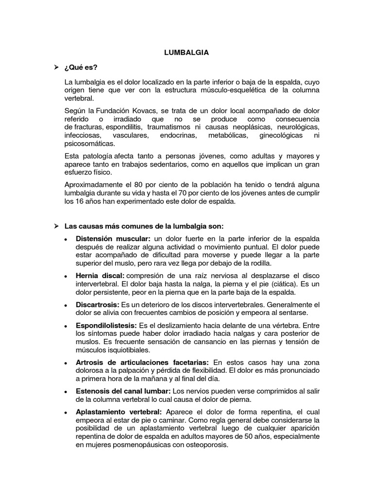LUMBALGIA | PDF | Rodilla | Dolor lumbar