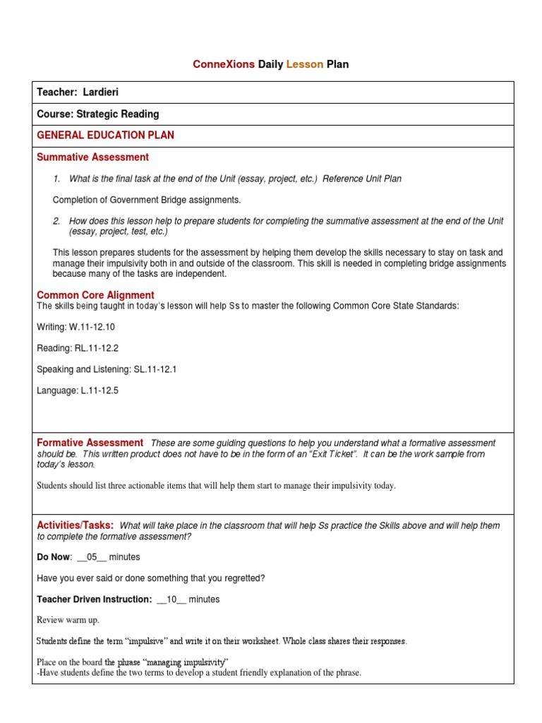 Managing Impulsivity Lesson Plan | Download Free PDF | Educational ...