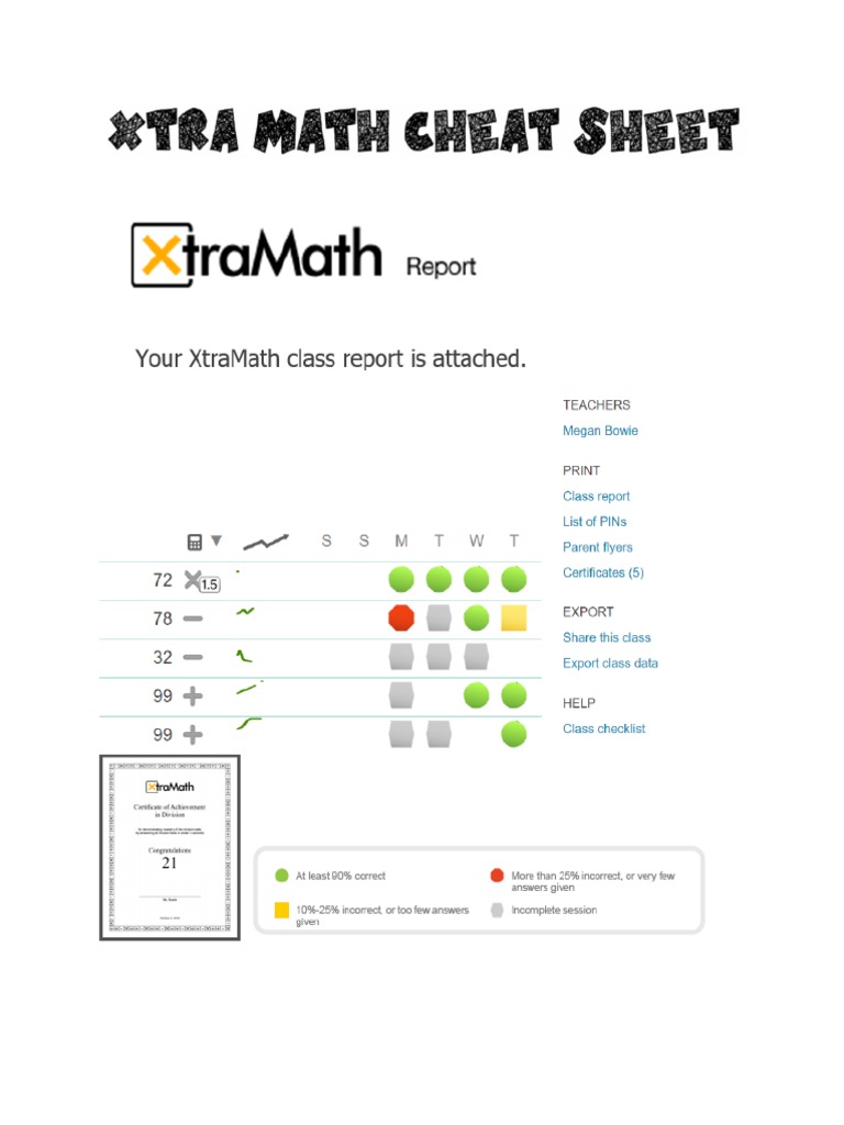 xtramath cheat sheet