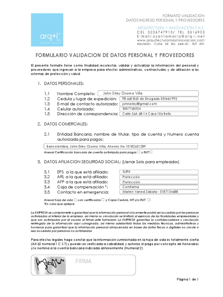 Formato Validacion Datos Empleados y Proveedores | PDF | Informática | Seguridad