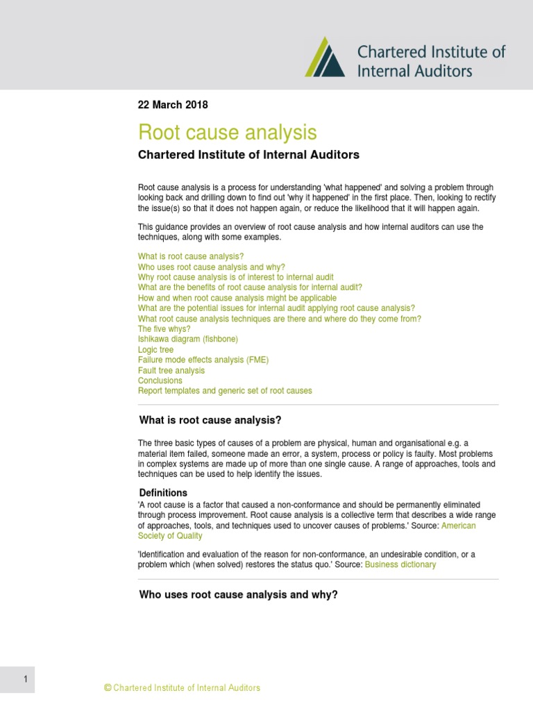 Root Cause Analysis20188 | PDF | Internal Audit | Audit