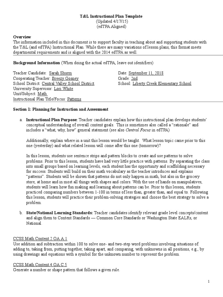 Completed Math Approved Lesson Plan | PDF | Educational Assessment ...