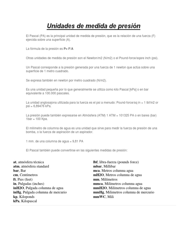 Unidades de Medida de Presión | PDF