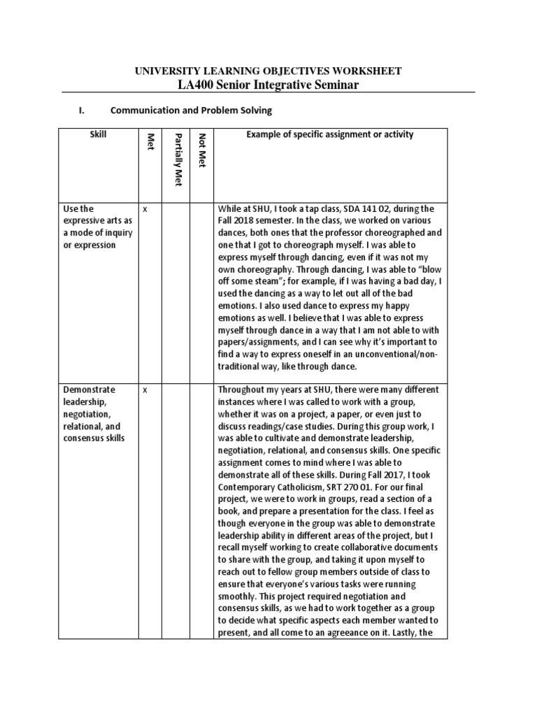 University Learning Objectives Chart | PDF | Ph | Science
