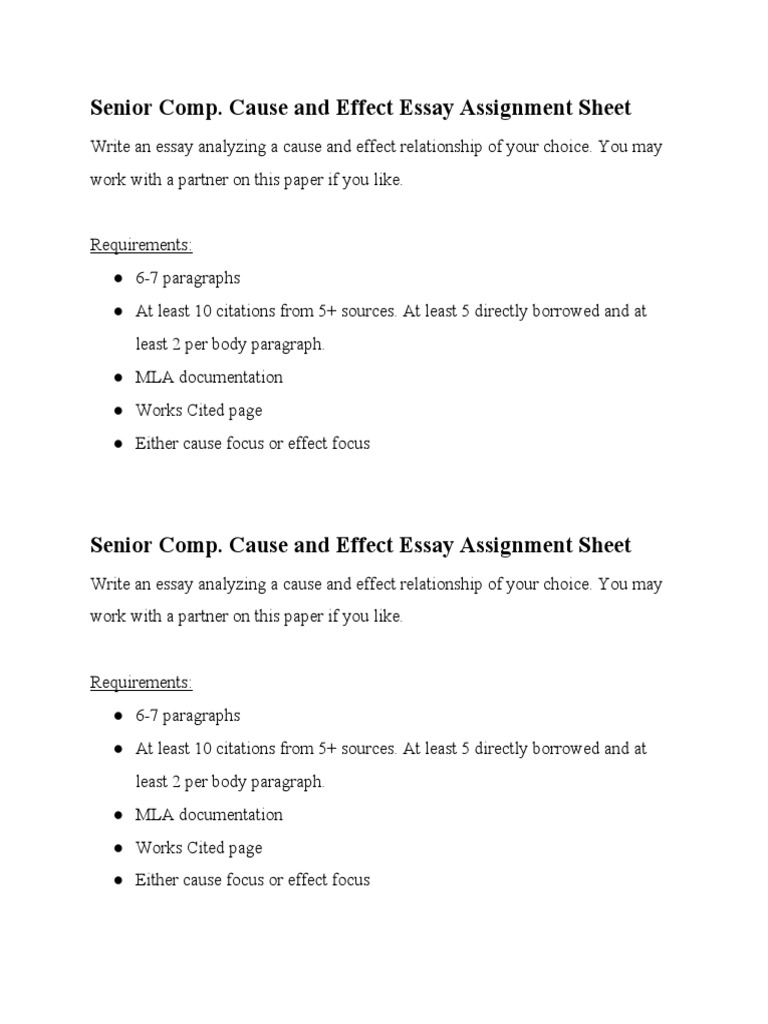Senior Comp. Cause and Effect Essay Assignment Sheet | PDF