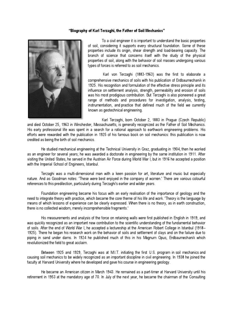 Biography of Karl Terzaghi | Soil Mechanics | Engineering