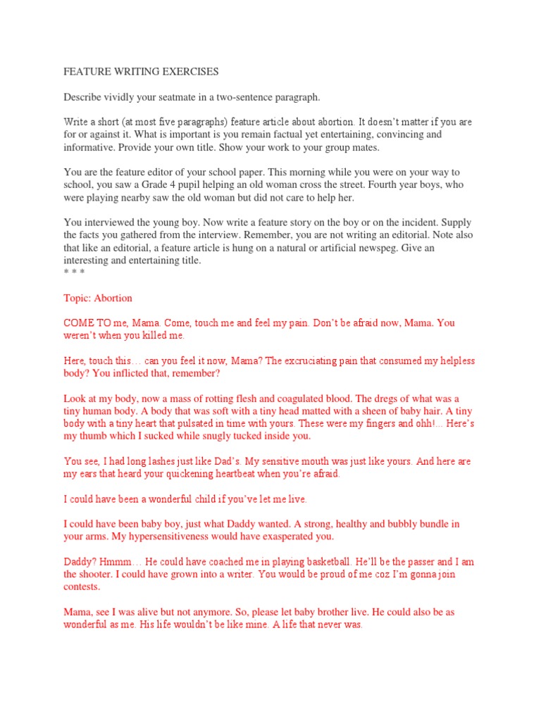 Feature Writing Exercises | PDF | Nature