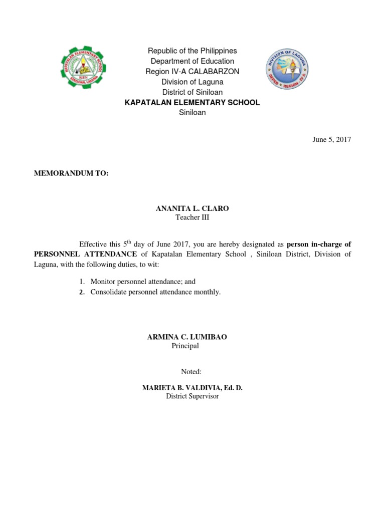Kapatalan Elementary School: Marieta B. Valdivia, Ed. D | PDF