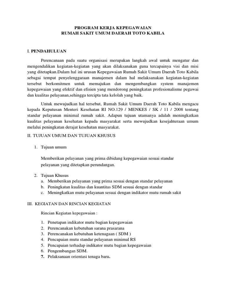 Program Kerja Kepegawaian | PDF