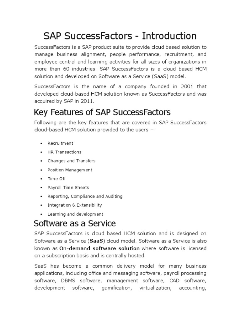 SAP SuccessFactors | PDF | Software As A Service | Cloud Computing