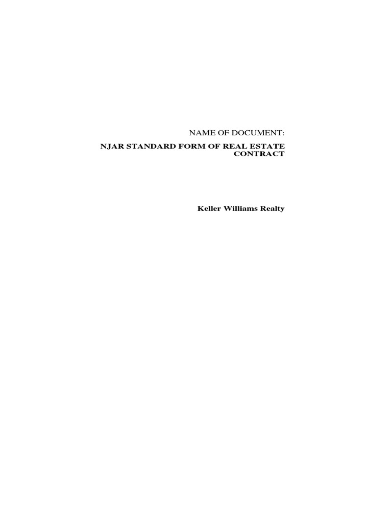 NJAR Standard Form of Real Estate Contract | PDF | Real Estate Broker ...