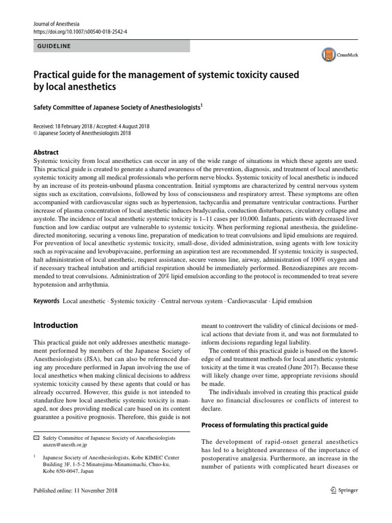 Practical Guide For The Management of Systemic Toxicity Caused by Local ...