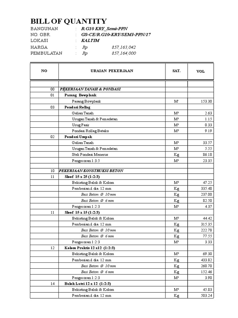 BILL OF QUANTITY | PDF