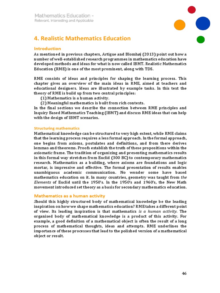 Realistic Mathematics Education | PDF | Axiom | Teaching Mathematics