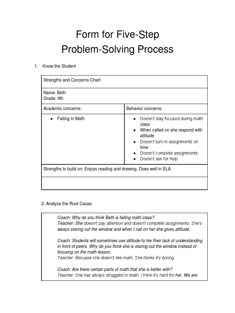 Beth Five-Step Problem Solving | PDF | Multiplication | Subtraction