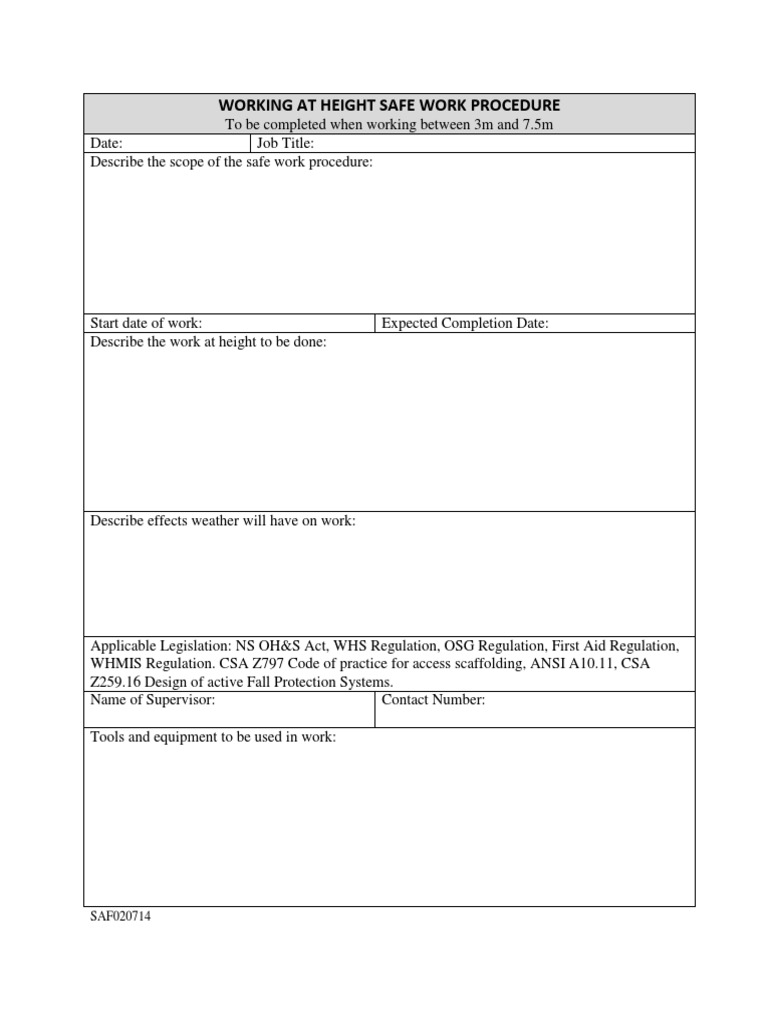 Working Height Safe Work Procedure PDF | PDF