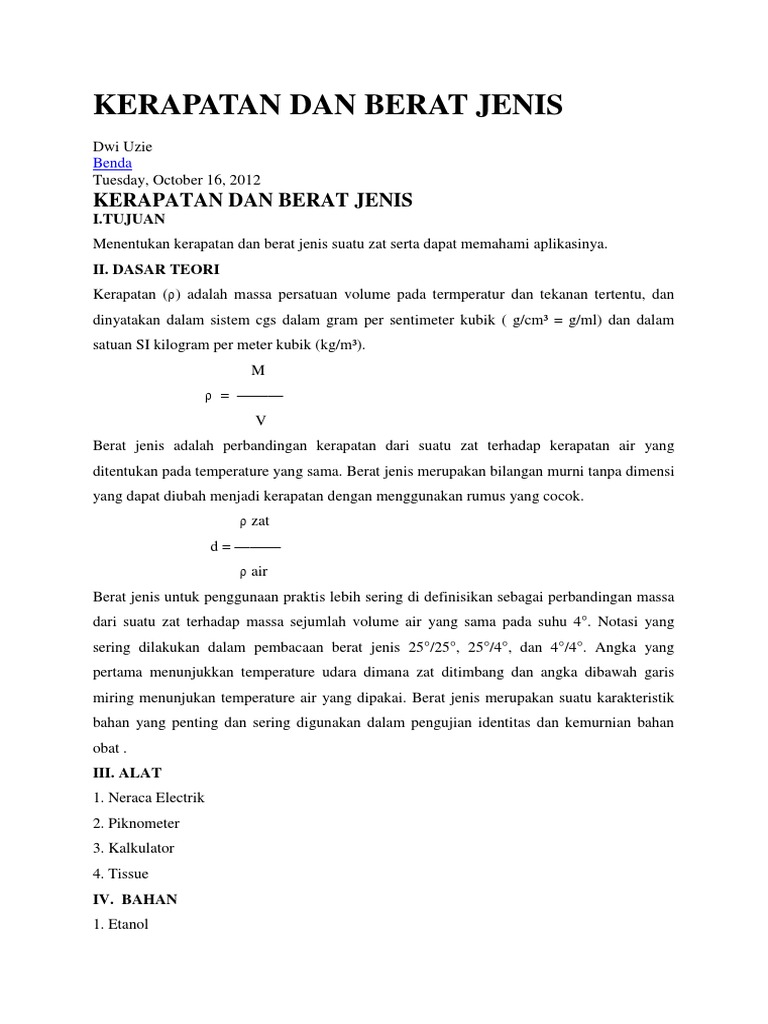 Kerapatan Dan Berat Jenis | PDF