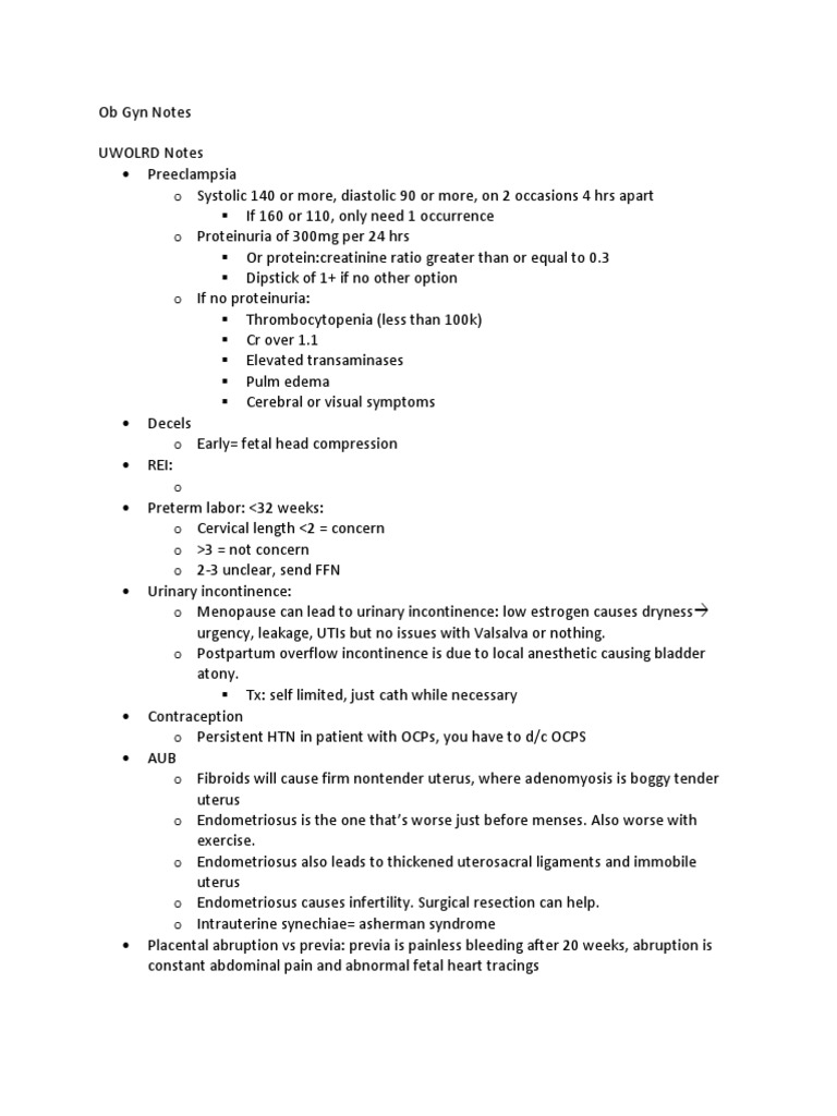 Ob Gyn Notes- UWorld 2018 | Ovarian Cancer | Childbirth