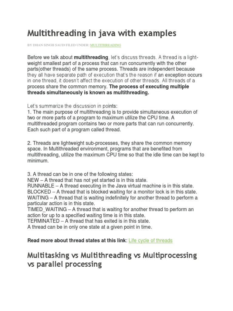 Multithreading In Java With Examples Multitasking Vs Multithreading Vs