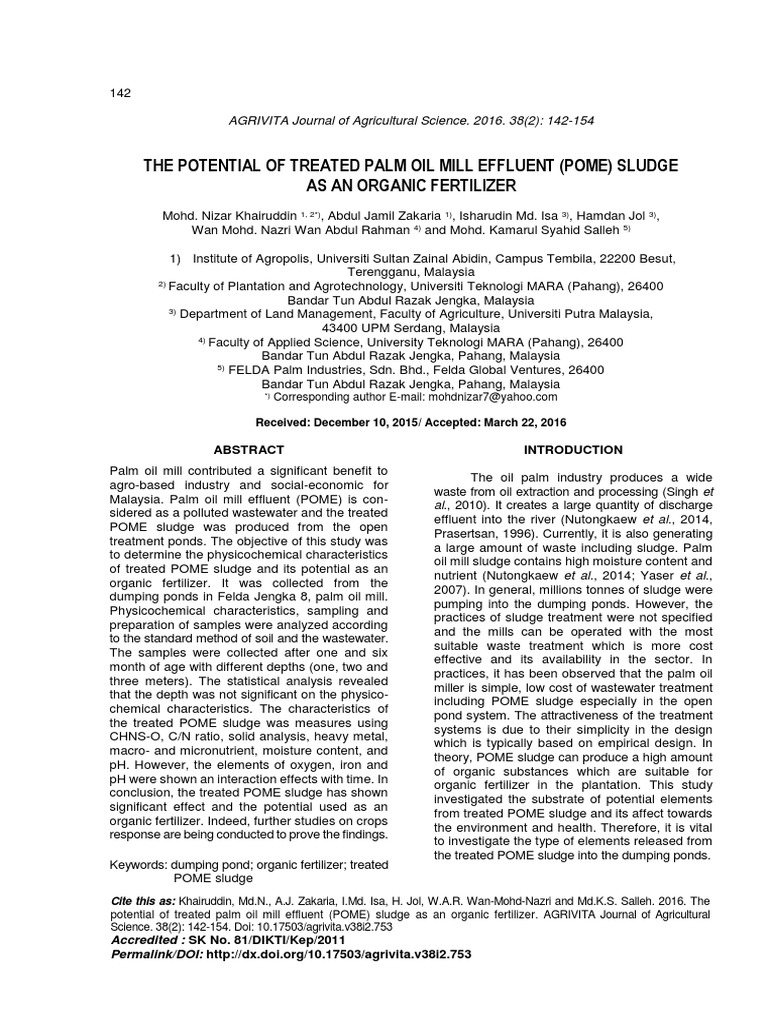 The Potential of Treated Palm Oil Mill Effluent (Pome) Sludge As An ...