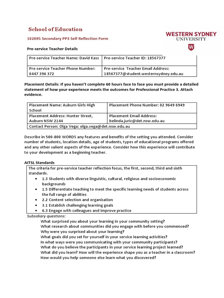 Kass pp3 Self Reflection | Download Free PDF | Service Learning | Homework