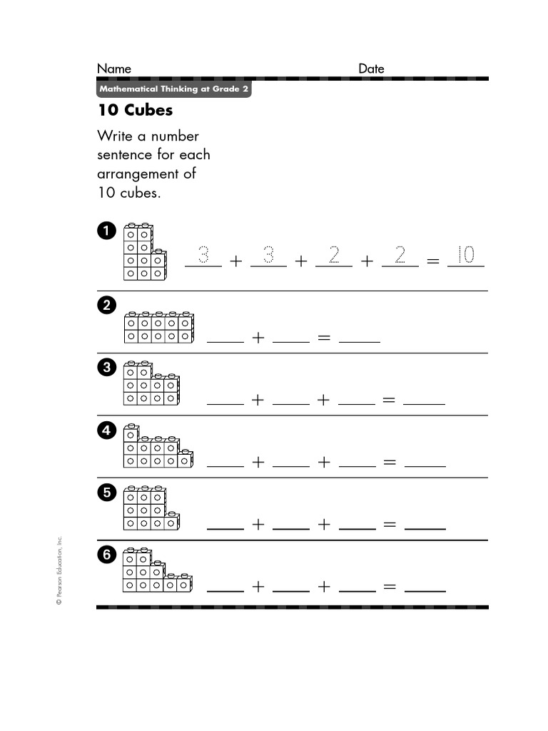 10 Cubes: Write A Number Sentence For Each Arrangement of 10 Cubes | PDF