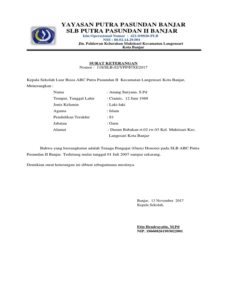 Surat Keterangan - Yuyun | PDF