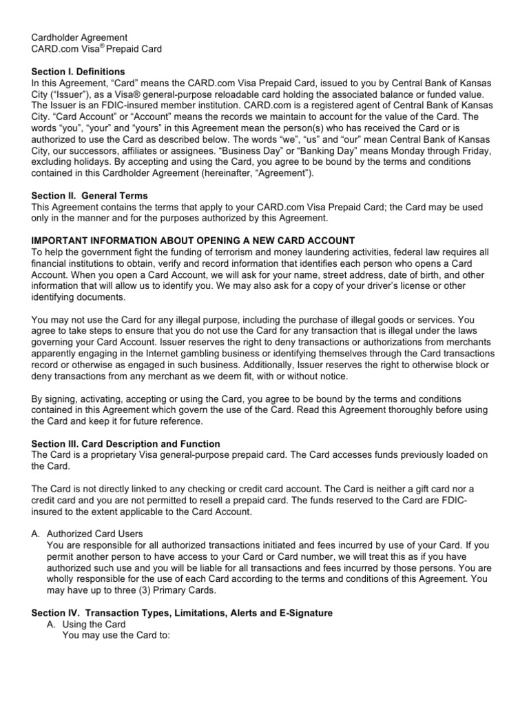 Cardholder Agreement Visa 637621 | PDF | Debit Card | Financial Transaction