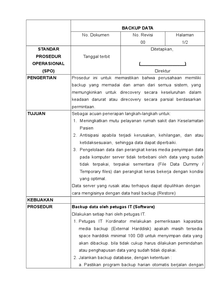 Prosedur Backup Data | PDF