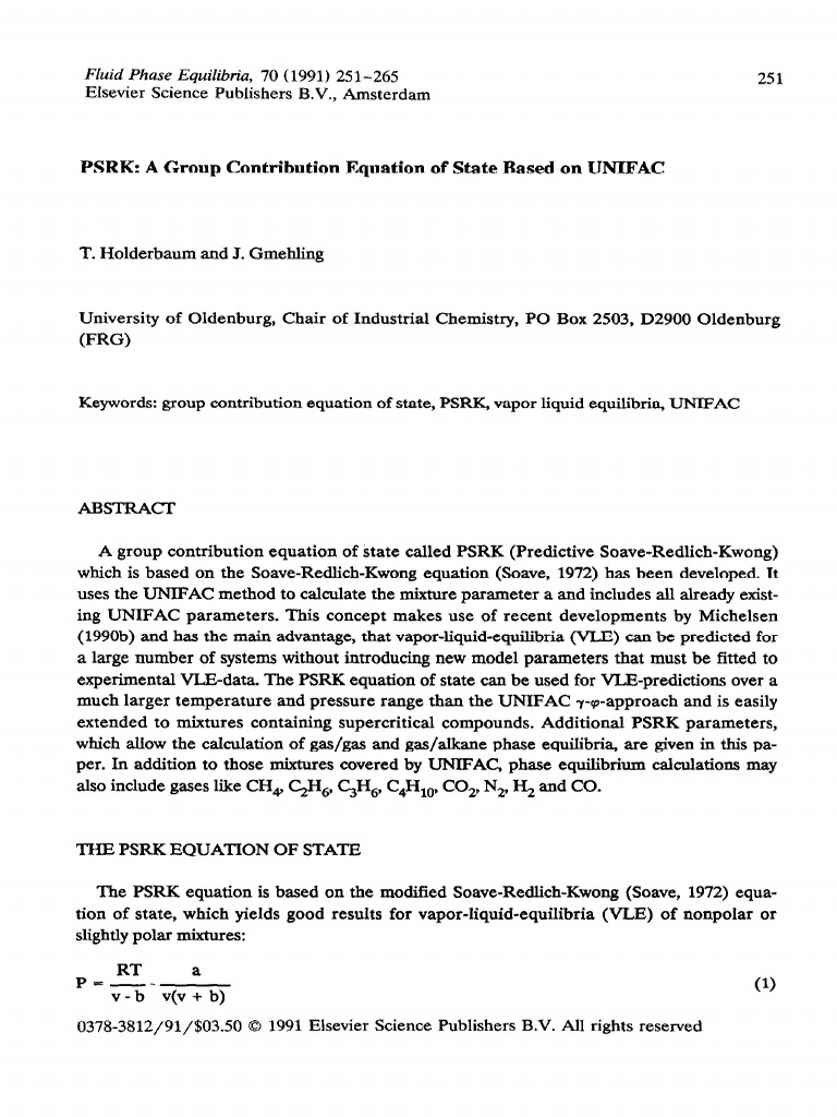 PSRK: A Group Contribution Equation of State Based On UNIFAC | PDF ...