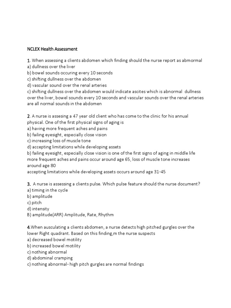 NCLEX Health Assessment | Download Free PDF | Physical Examination | Heart