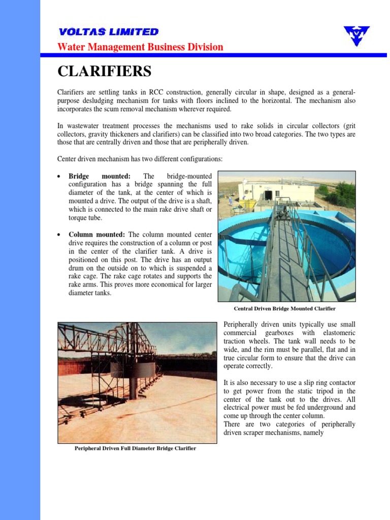 Water Clarifier Design and Operation | PDF | Manufactured Goods | Mechanical Engineering