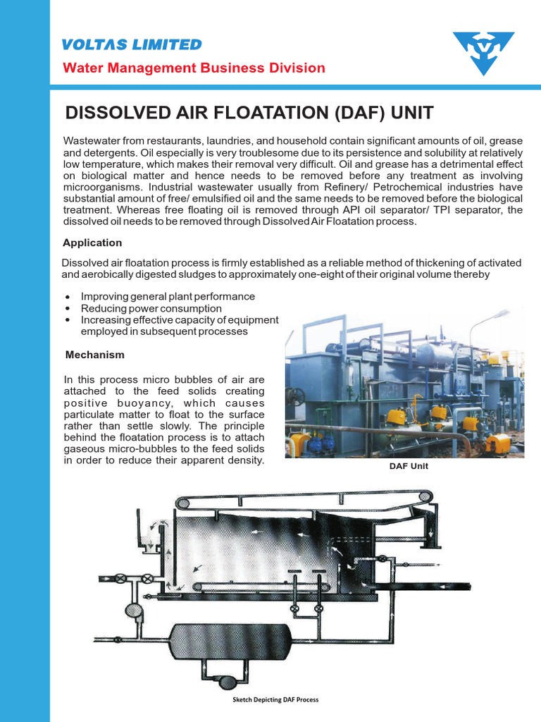 Dissolved Air Floatation (Daf) Unit: Application | PDF | Sewage ...