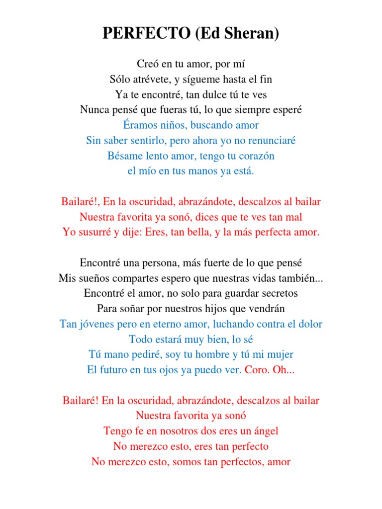 Perfect (Letra Español) | PDF