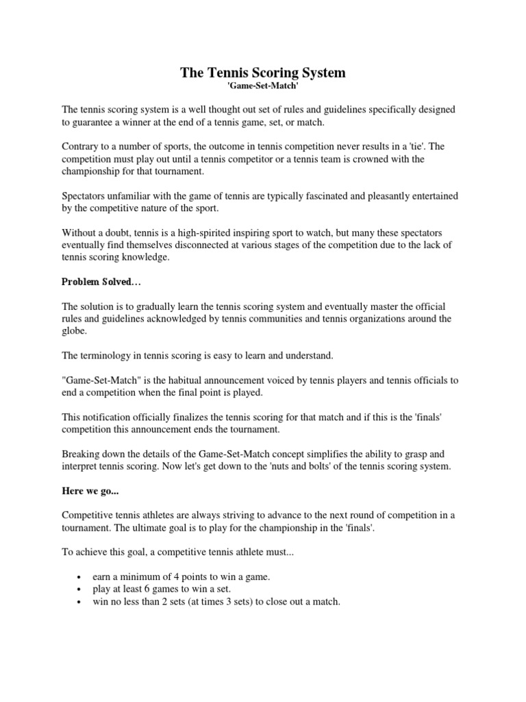 Understanding Tennis Scoring Rules | PDF | Sports Rules And Regulations ...