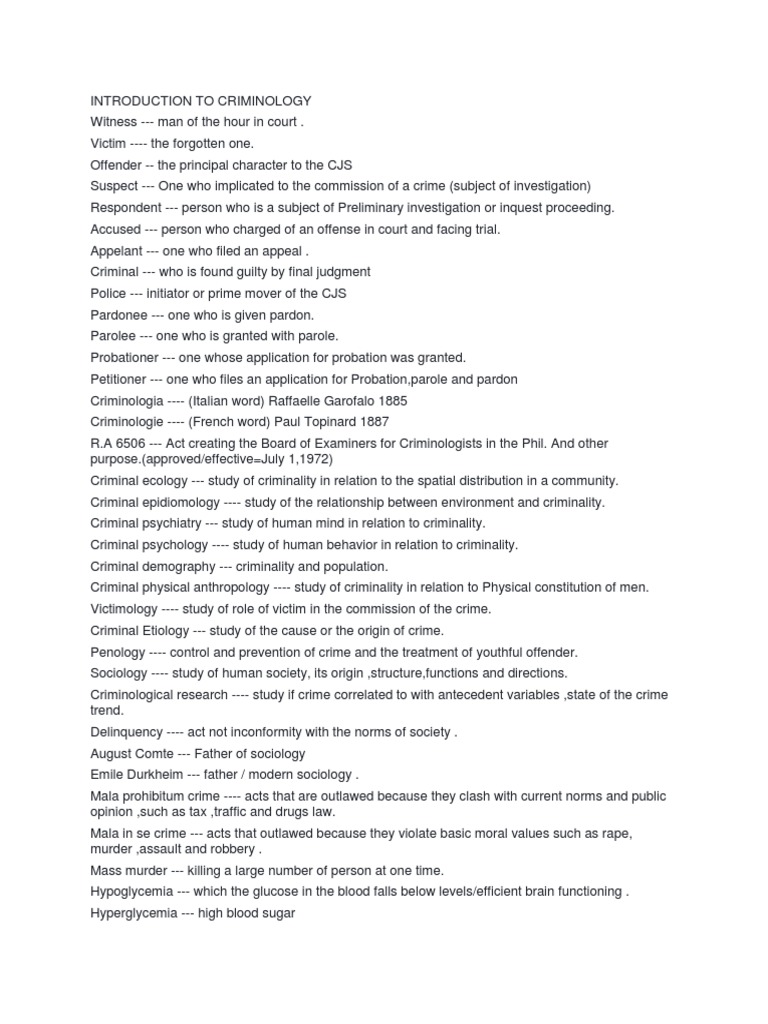 Introduction To Criminology Notes | PDF | Criminology | Probation
