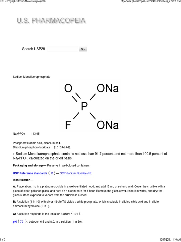 USP Monographs - Sodium Monofluorophosphate | Titration | Chemistry