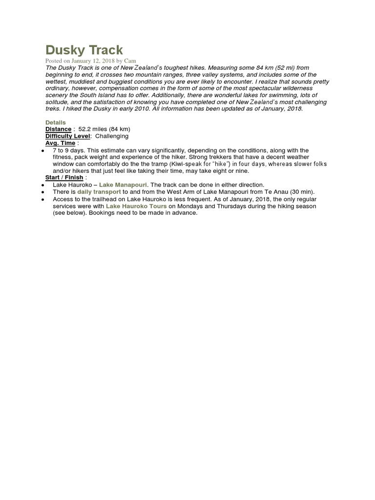 Dusky Track | PDF | Hiking | Trail