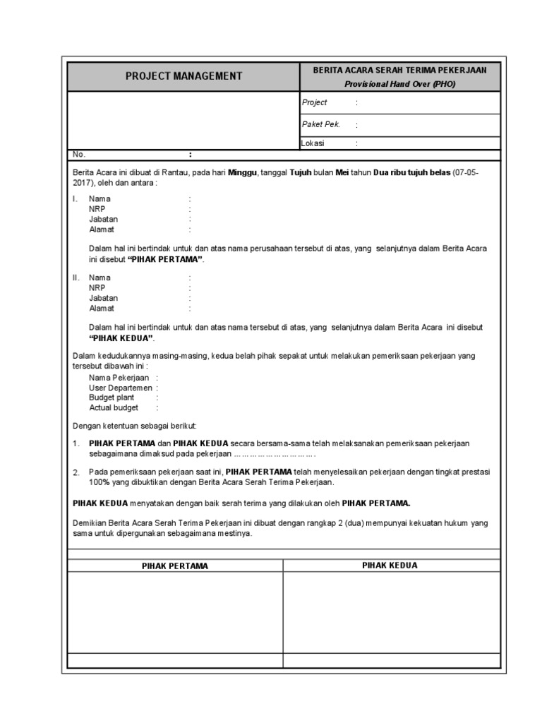 Contoh BA Serah Terima Pekerjaan | PDF