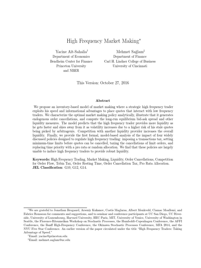HighFrequencyMarketMaking Preview | PDF | High Frequency Trading ...