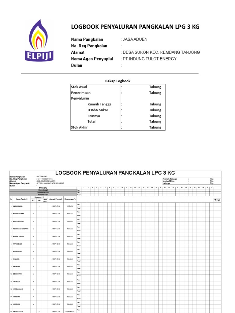 Format Log Book Pangkalan LPG 3 KG | PDF