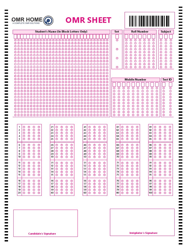 Omr Sheet For 100 Questions PDF | PDF