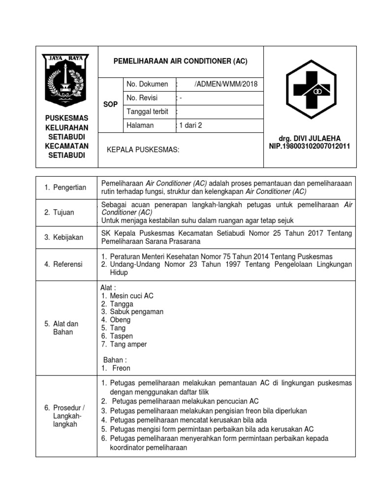 Sop Pemeliharaan Ac | PDF