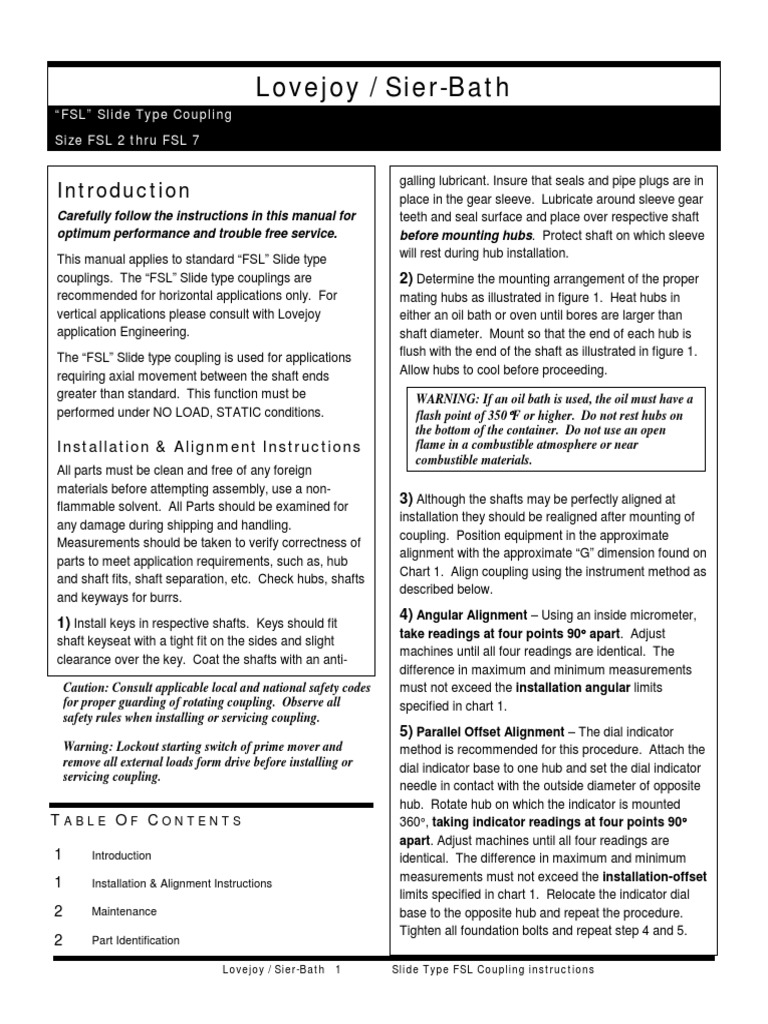 Lovejoy / Sier-Bath: "FSL" Slide Type Coupling Size FSL 2 Thru FSL 7 ...