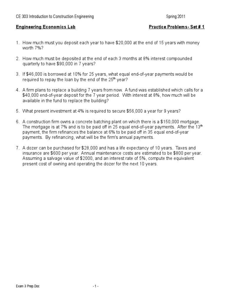Engineering Econ Lab - Week 1 | PDF | Refinancing | Loans
