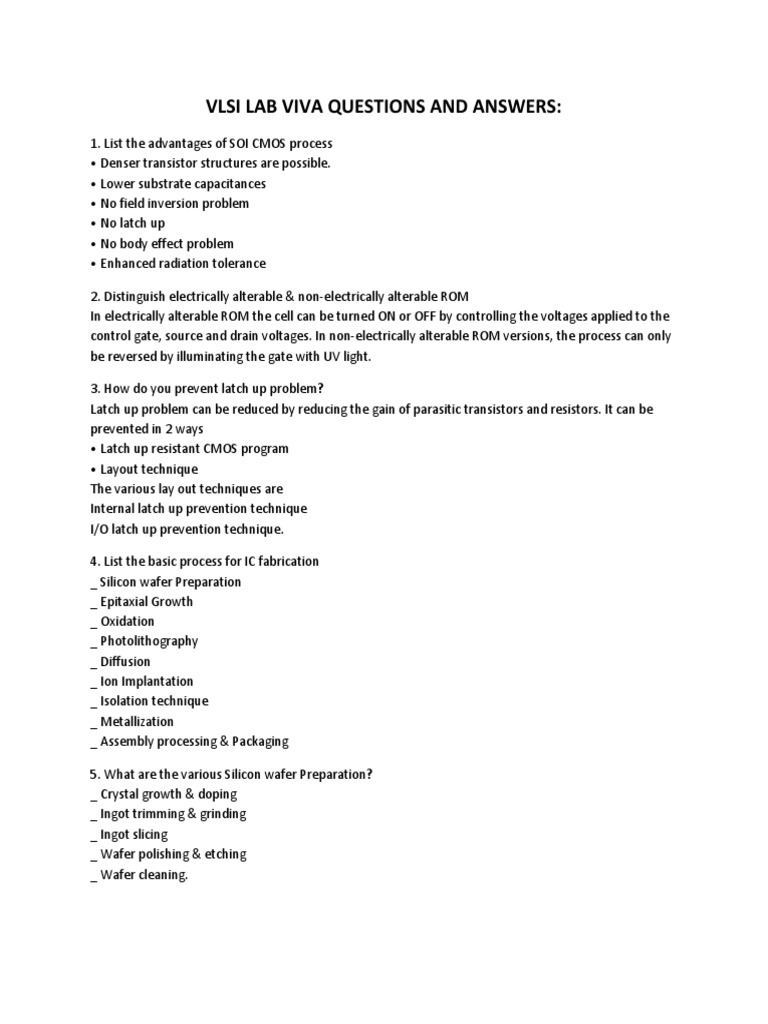 Vlsi Viva Questions | PDF | Mosfet | Field Effect Transistor