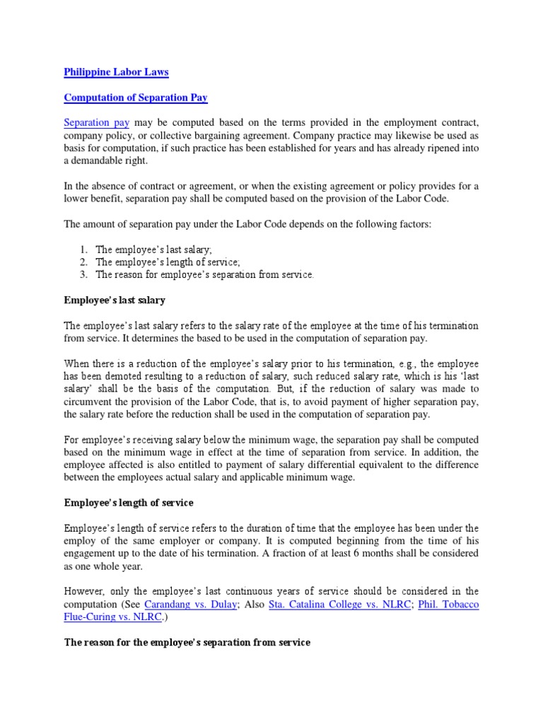 Separation Pay Computation | PDF | Salary | Labour Economics