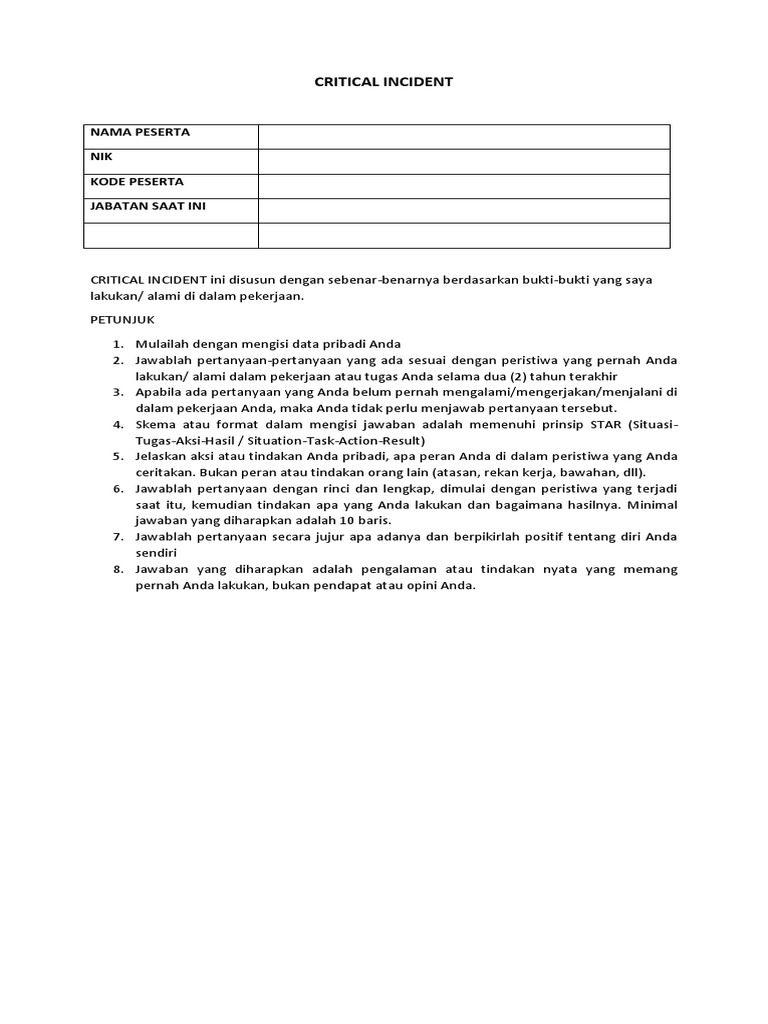 Materi Critical Incident | PDF | Bisnis | Pengembangan Diri