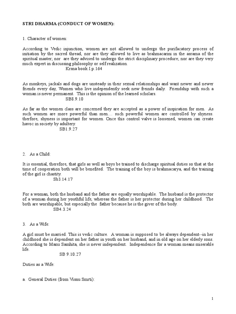 Stri Dharma (Conduct of Women) | PDF | Chastity | Wife